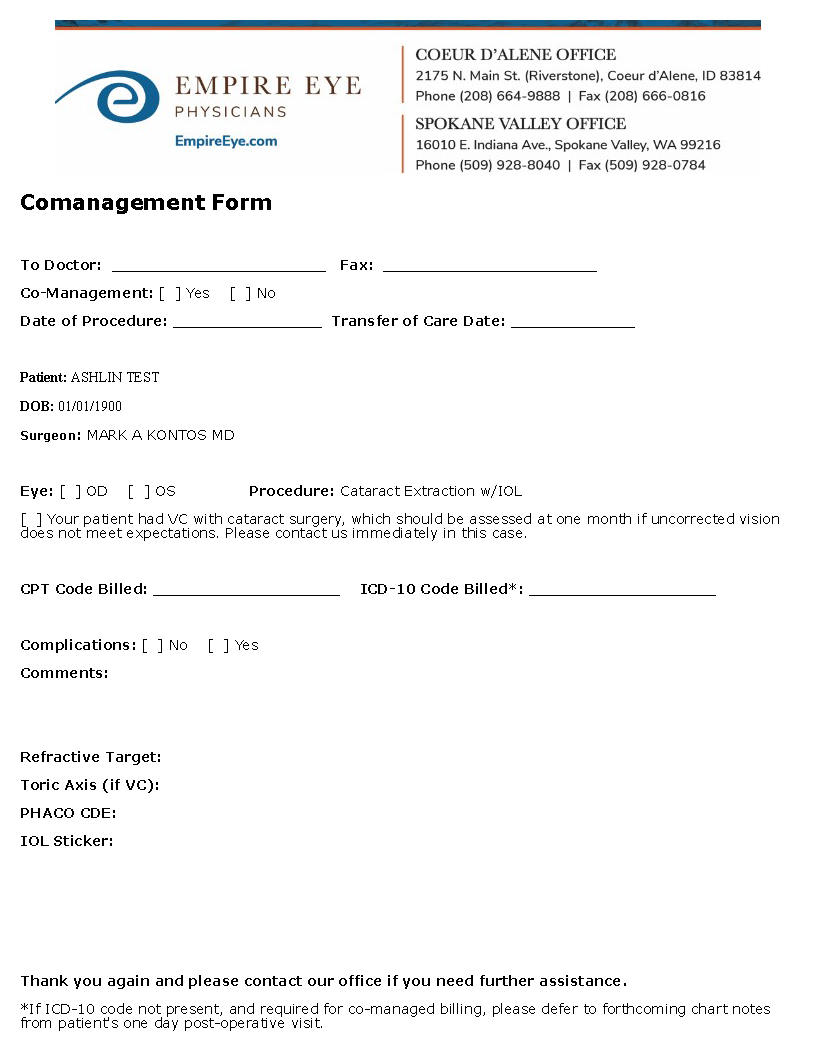 Co-Management Form and Survey - Empire Eye | Spokane and Coeur d'Alene